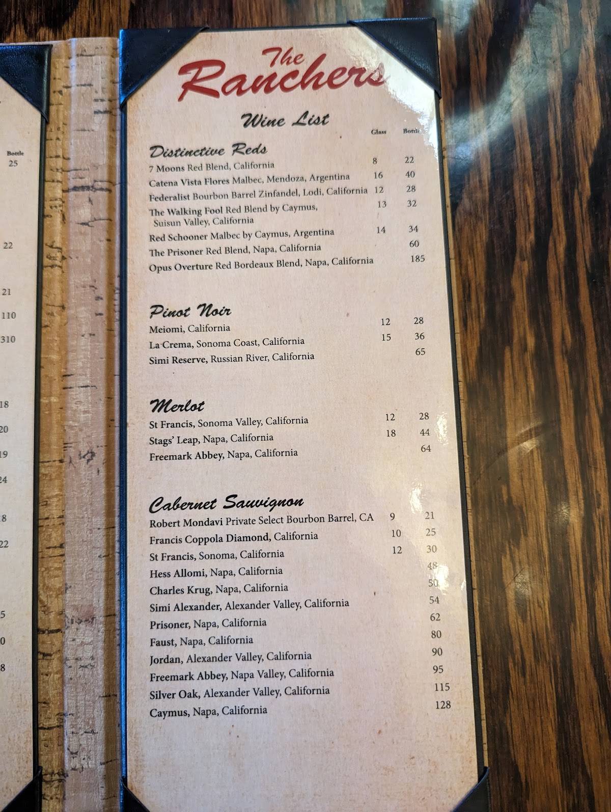 Menu at The Ranchers Steak and Seafood Restaraunt steakhouse, Ruidoso
