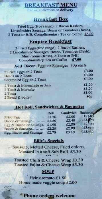 Menu at Rumble Tums cafe, Dartford