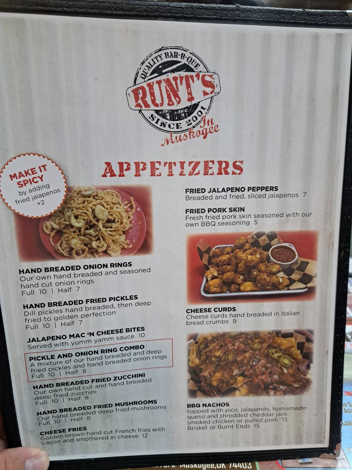 Menu at Runts Bar BQ & Grill, Muskogee