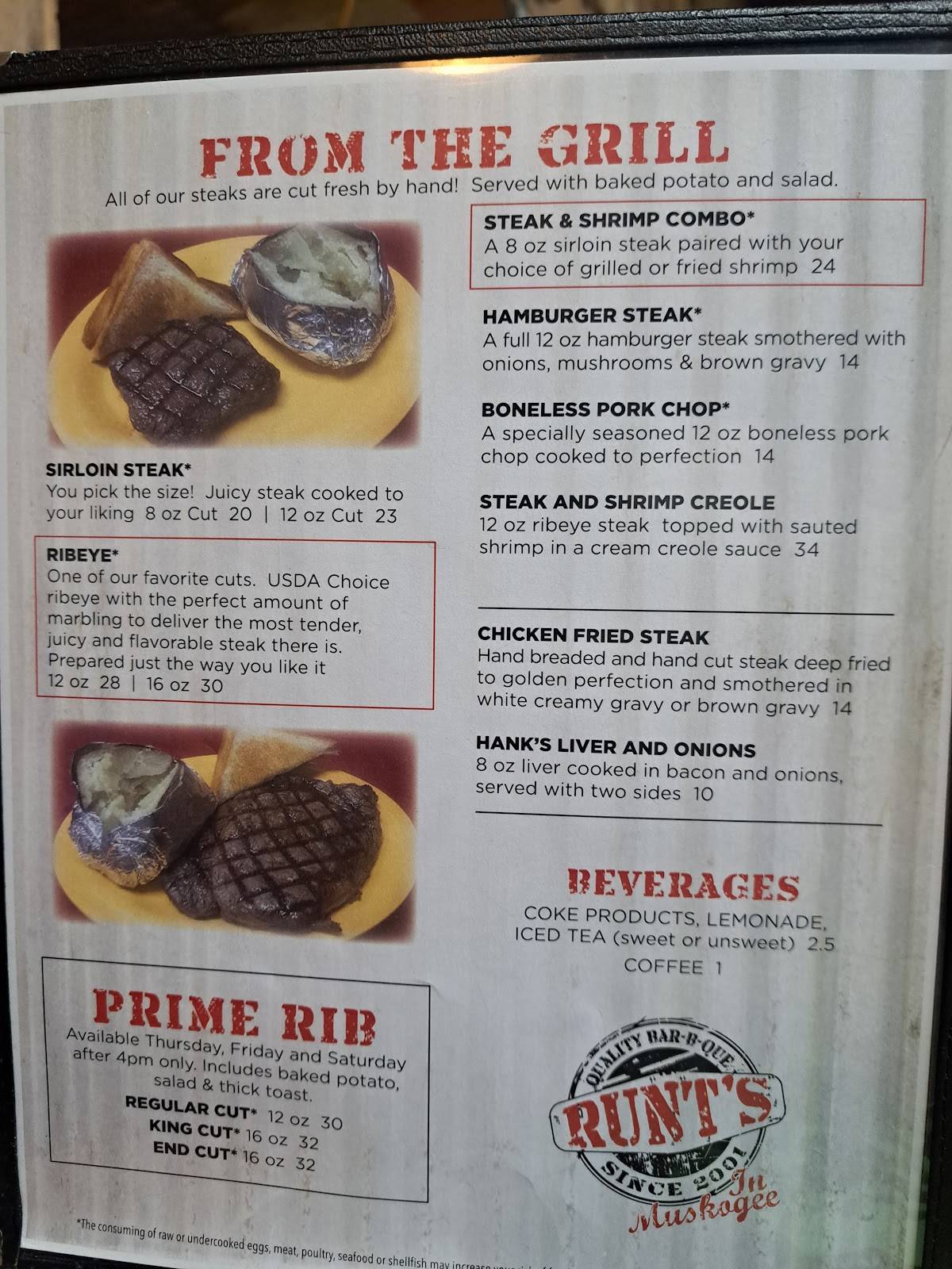 Menu at Runts Bar BQ & Grill, Muskogee