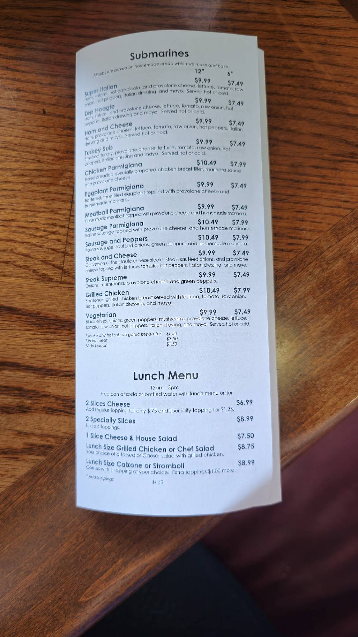 Carta de pizzería Russo Brother’s, Winter Springs
