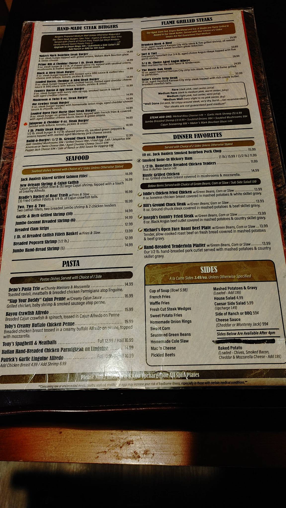 Menu at Rustic Oak Cabin Steakhouse, USA