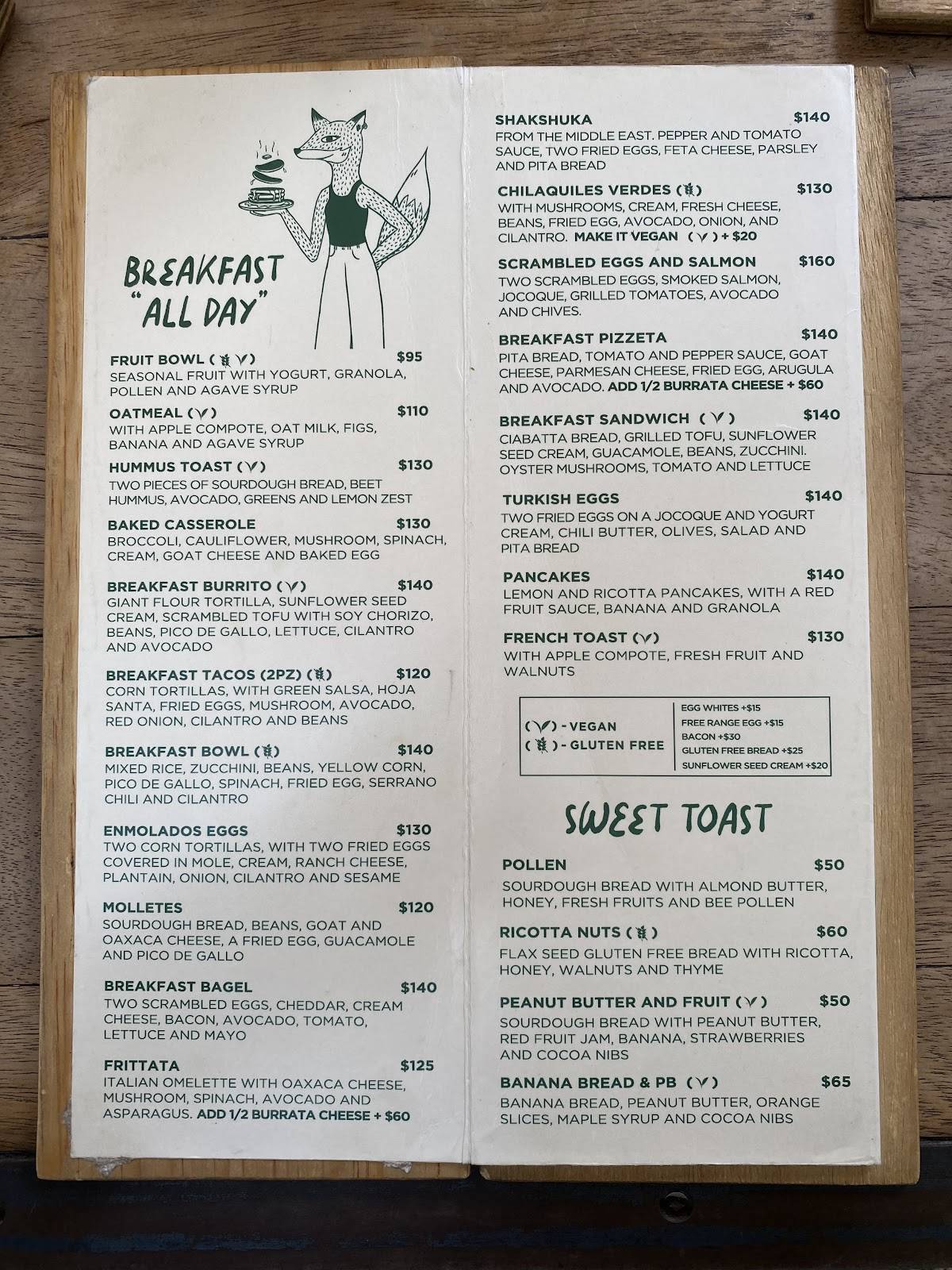 Menu at Rústica restaurant, San Miguel de Allende