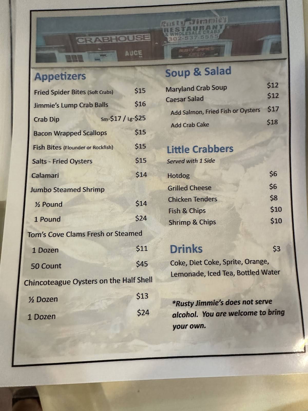 Menu at Rusty Jimmies Seafood Market & Eatery restaurant, Fenwick Island