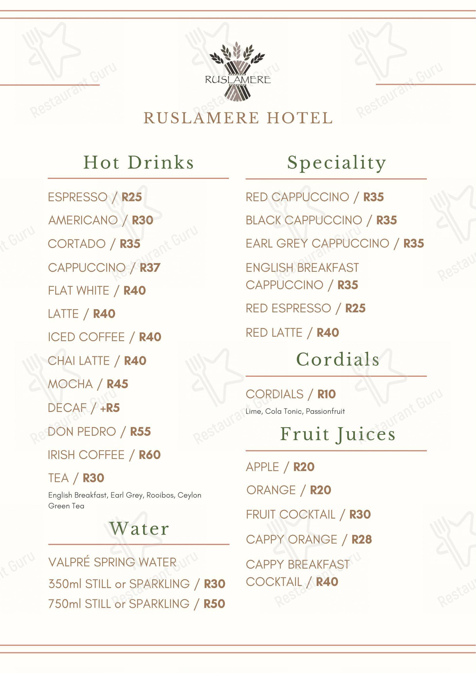 Menu at Rusty Oak pizzeria, Cape Town