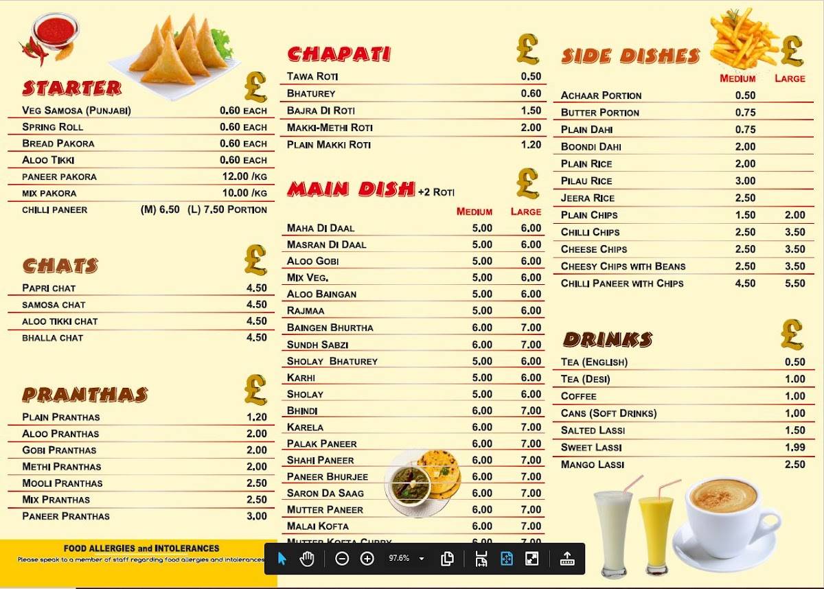 Menu at SADA PUNJAB restaurant, Leicester