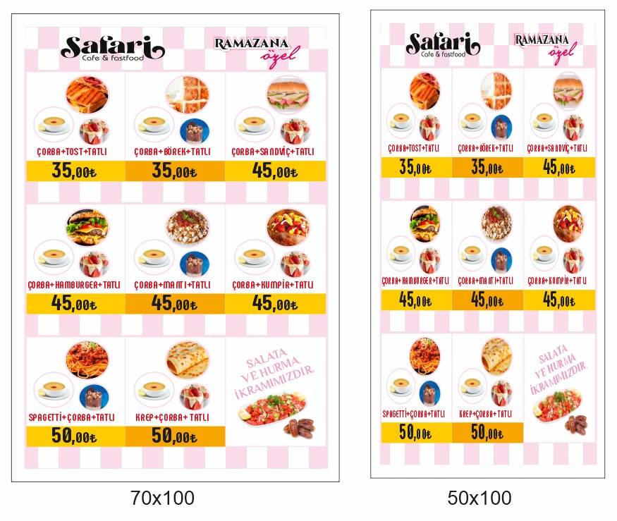 Menu at SAFARİ CAFE, Konya