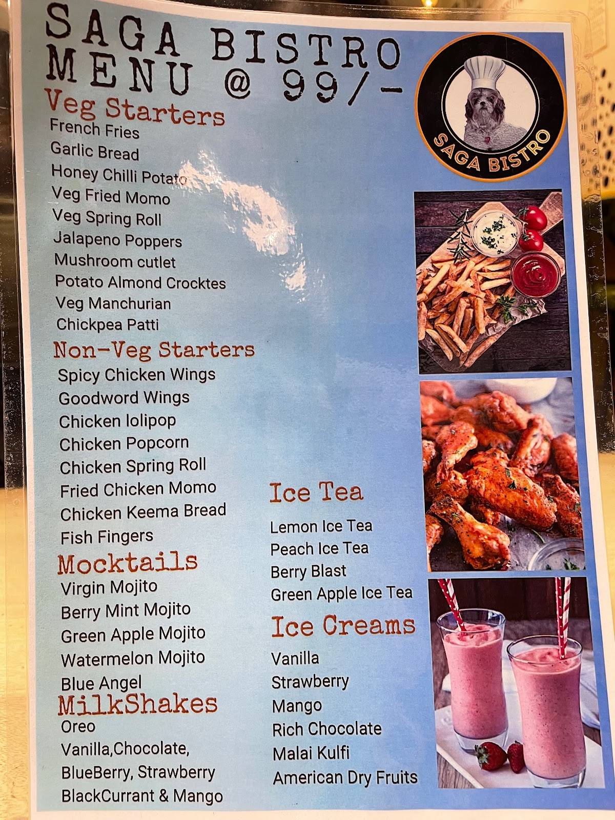 Menu at SAGA BISTRO, Hyderabad