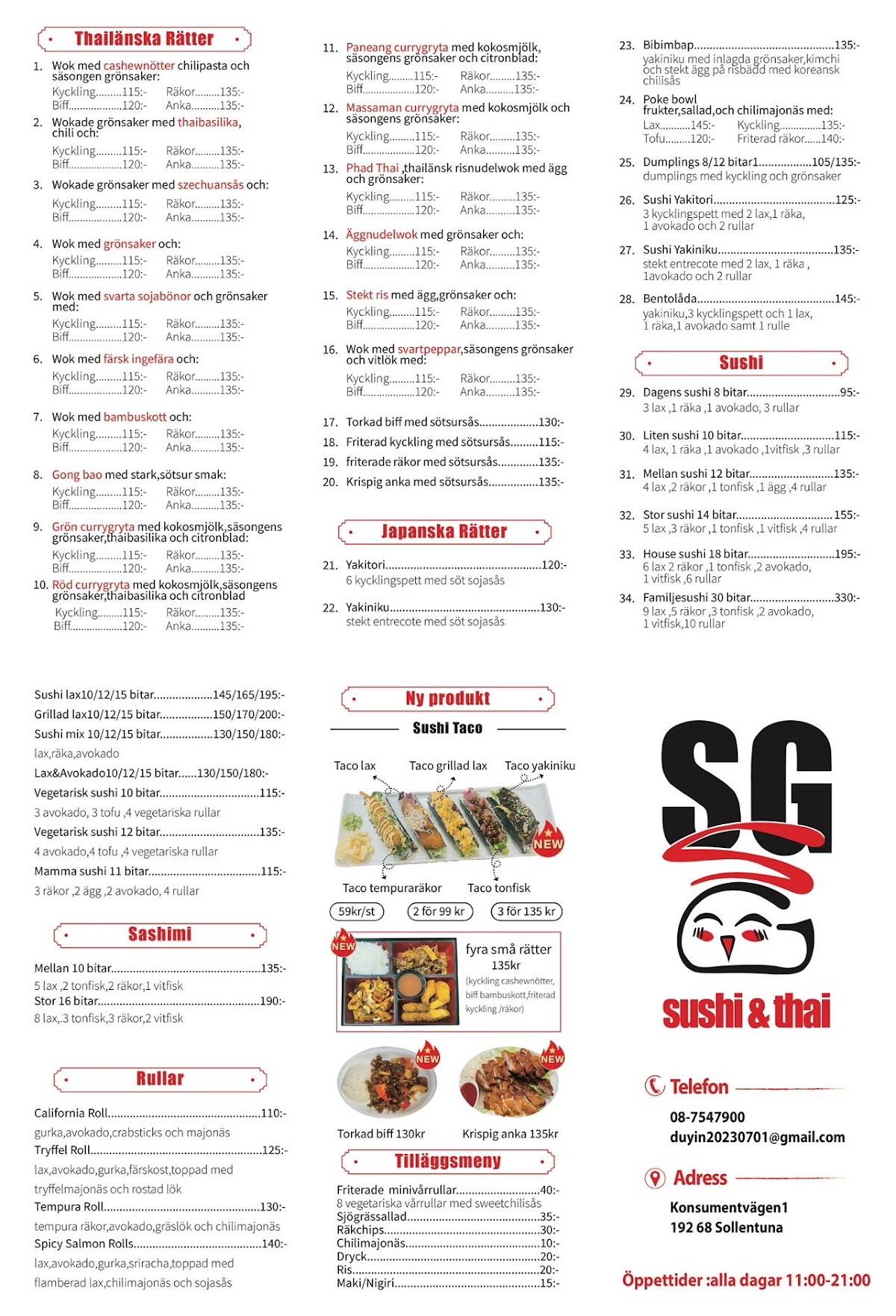 Menu at SG Sushi & thai restaurant, Sollentuna
