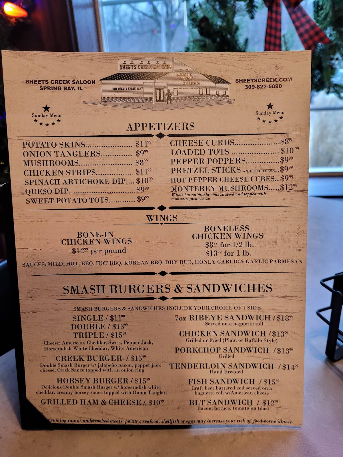 Menu at SHEETS CREEK SALOON pub & bar, Spring Bay