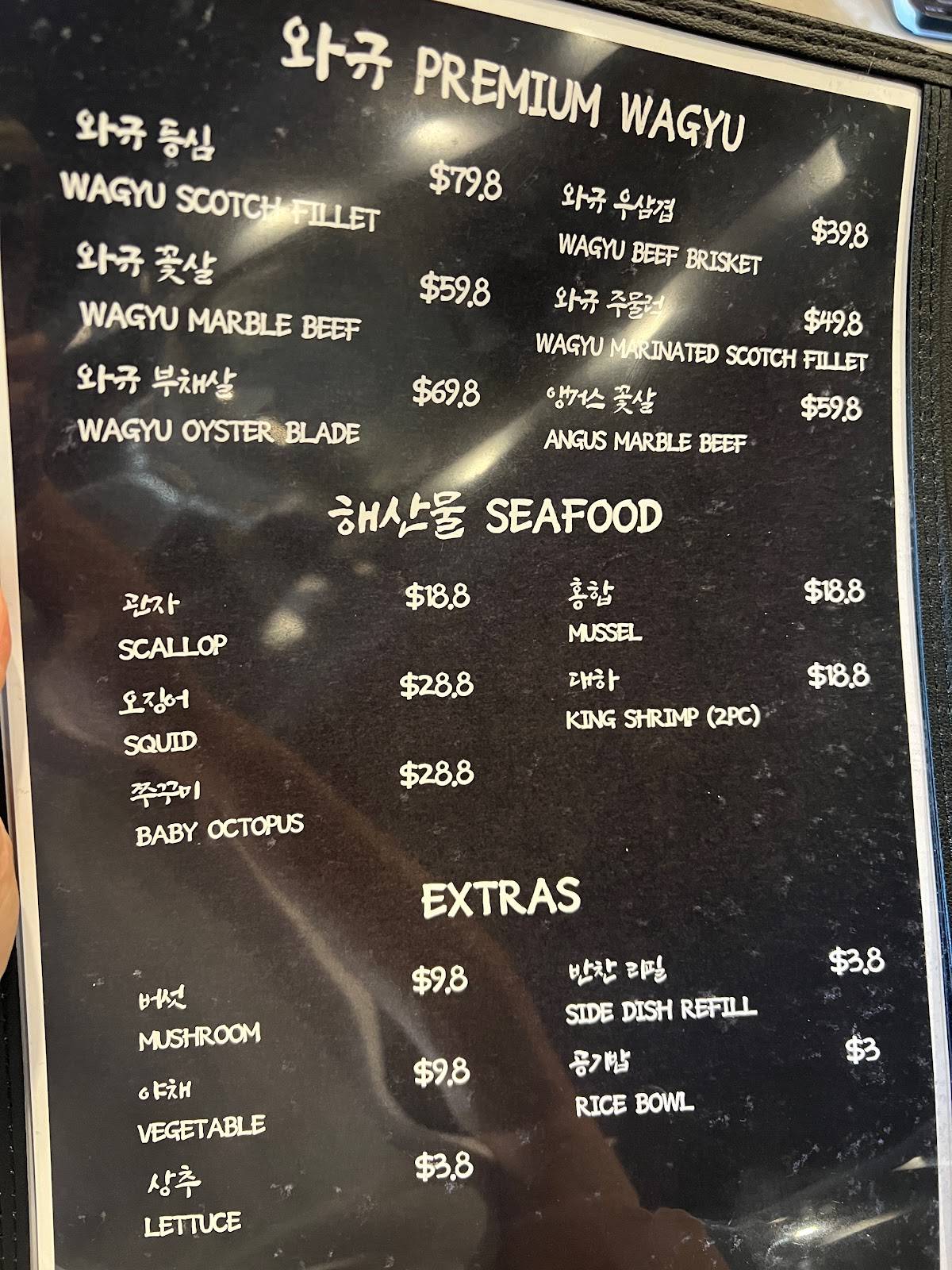 Menu at SIK GAEK Korean BBQ, East Victoria Park