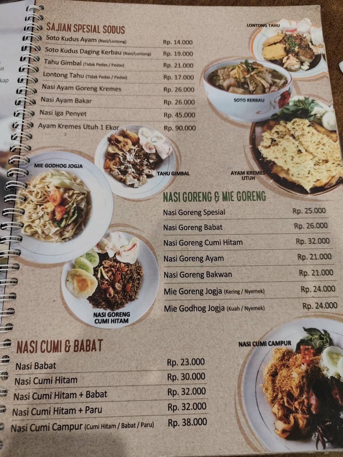 Menu at SODUS - Soto Kudus Kedai Taman restaurant, Surabaya