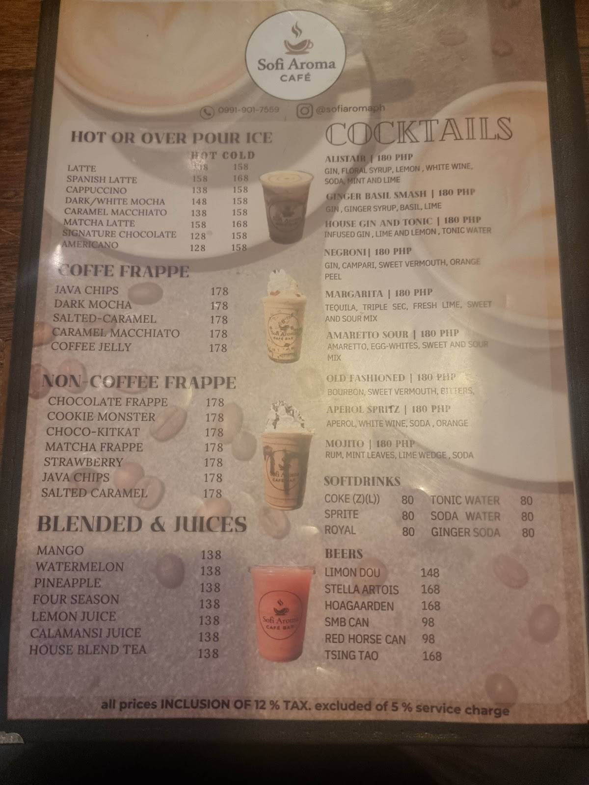 Menu at SOFI AROMA CAFE BAR, Taytay