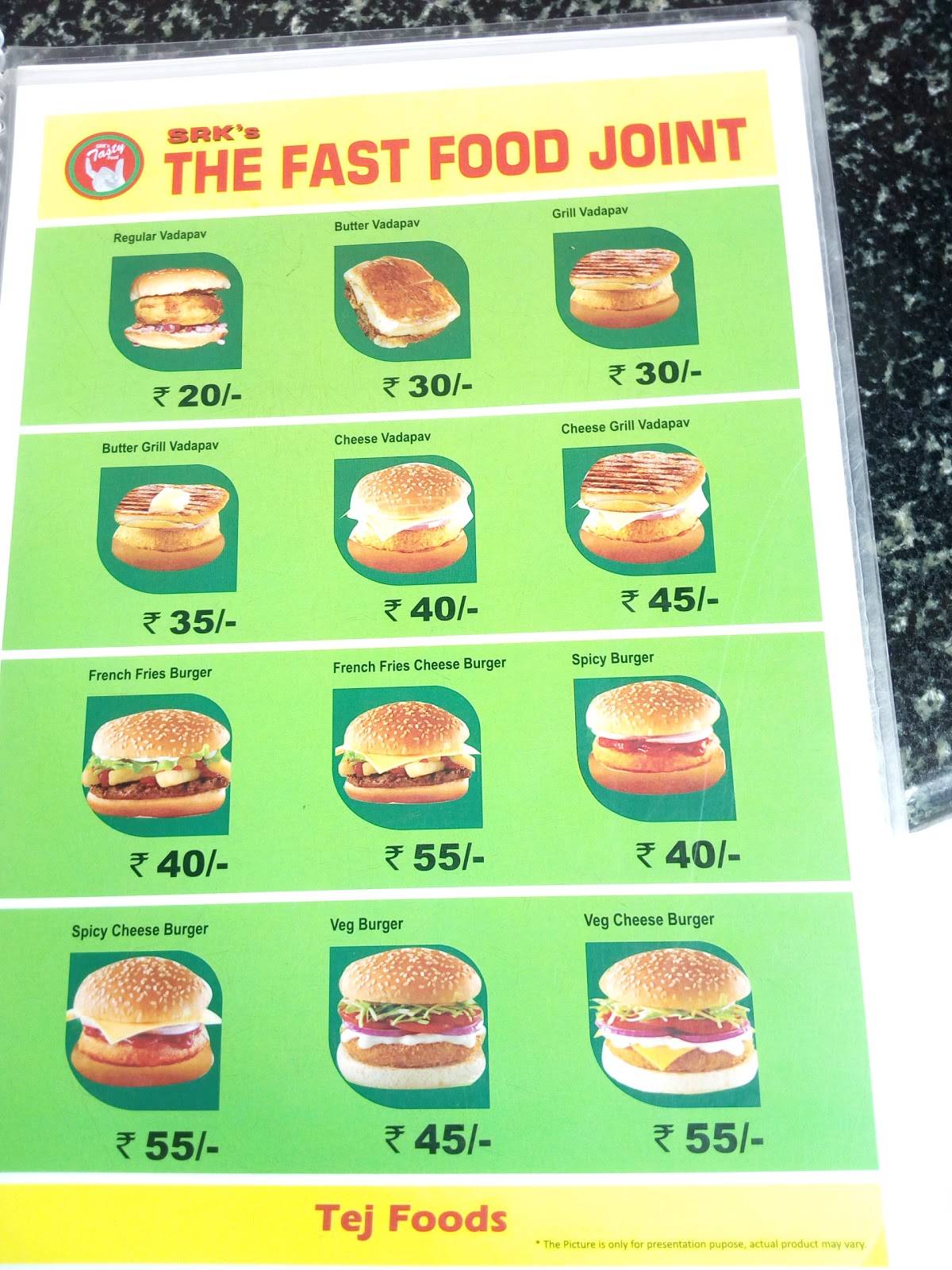 Menu at SRK's The Food Joint, Pune