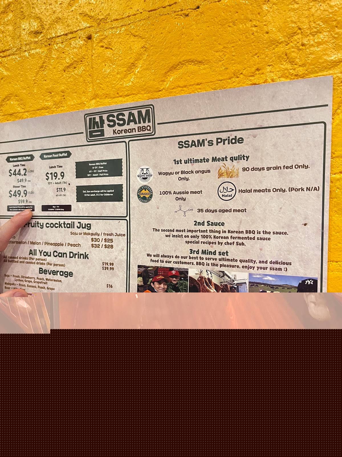 Menu at SSAM Korean BBQ - CBD, Melbourne