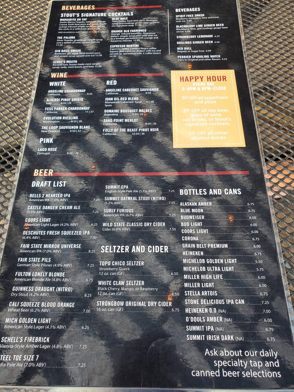 Menu at STOUT'S PUB & GRILL, Falcon Heights