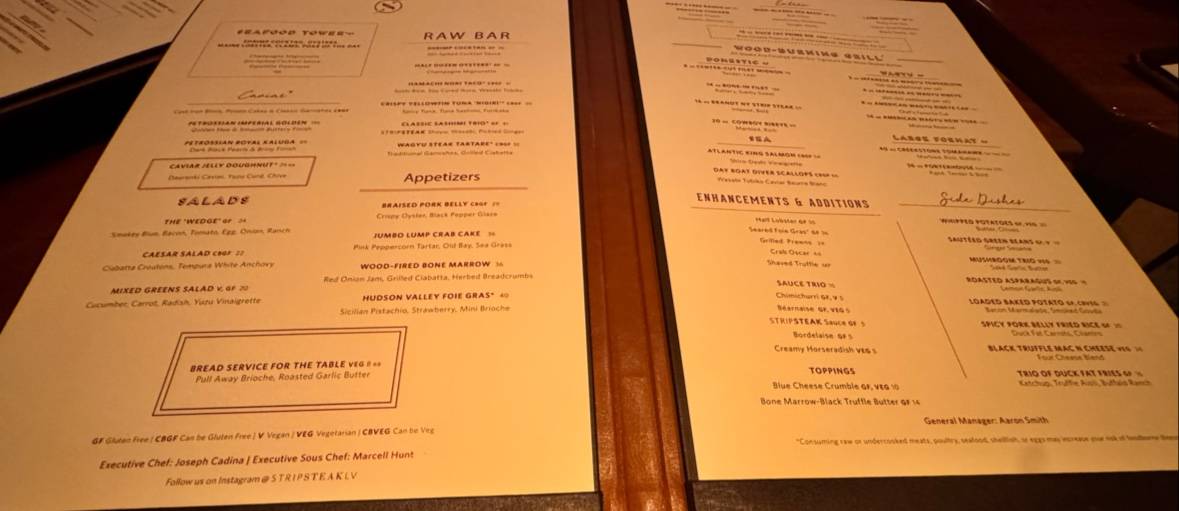 Menu at STRIPSTEAK steakhouse, Las Vegas