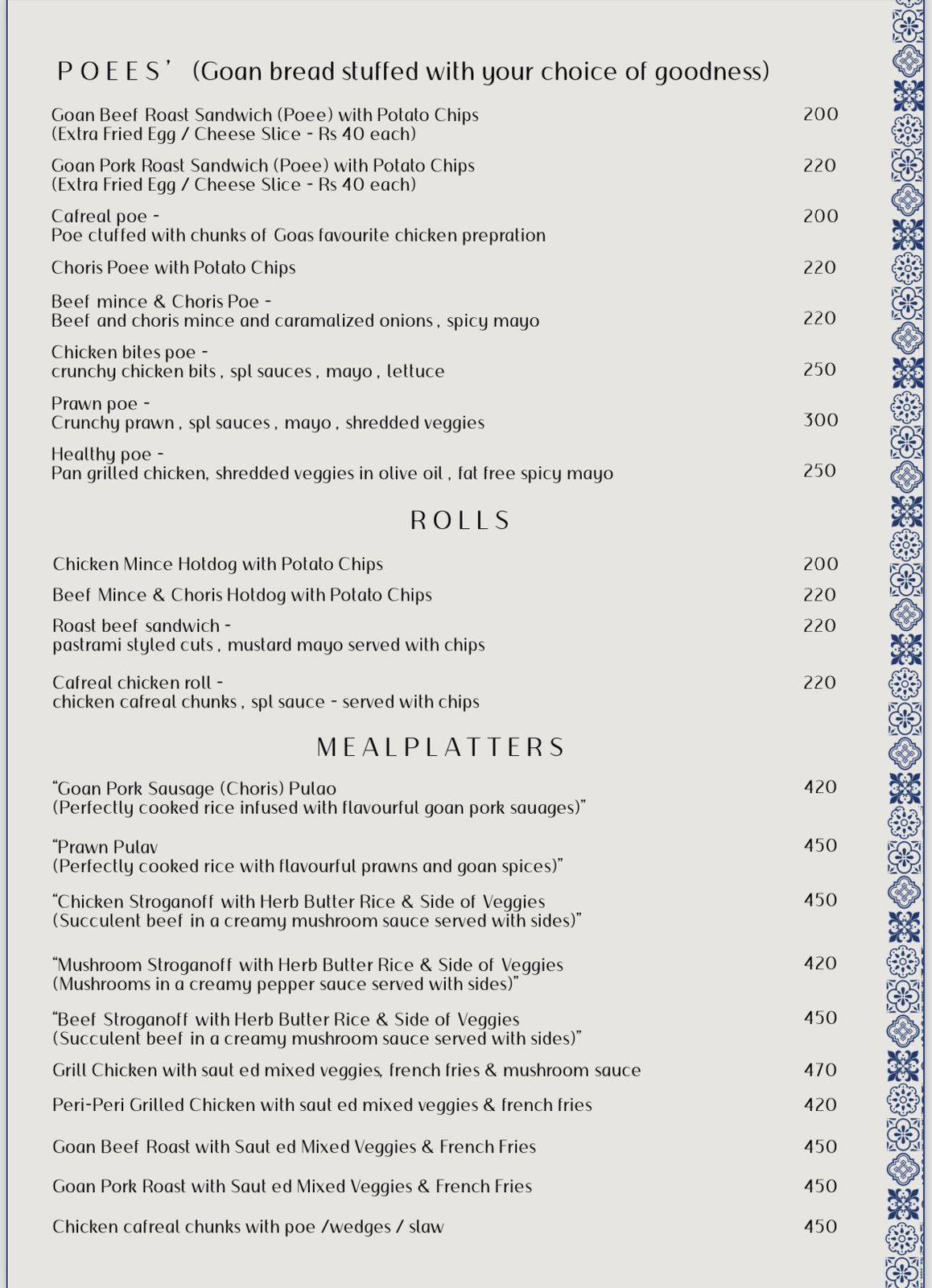 Menu at Sabor Cafe, Assagao