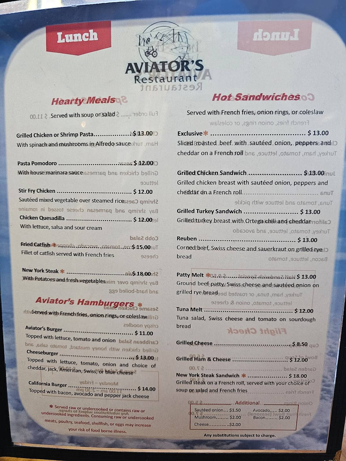 Menu at Aviator's Restaurant & Catering, Sacramento