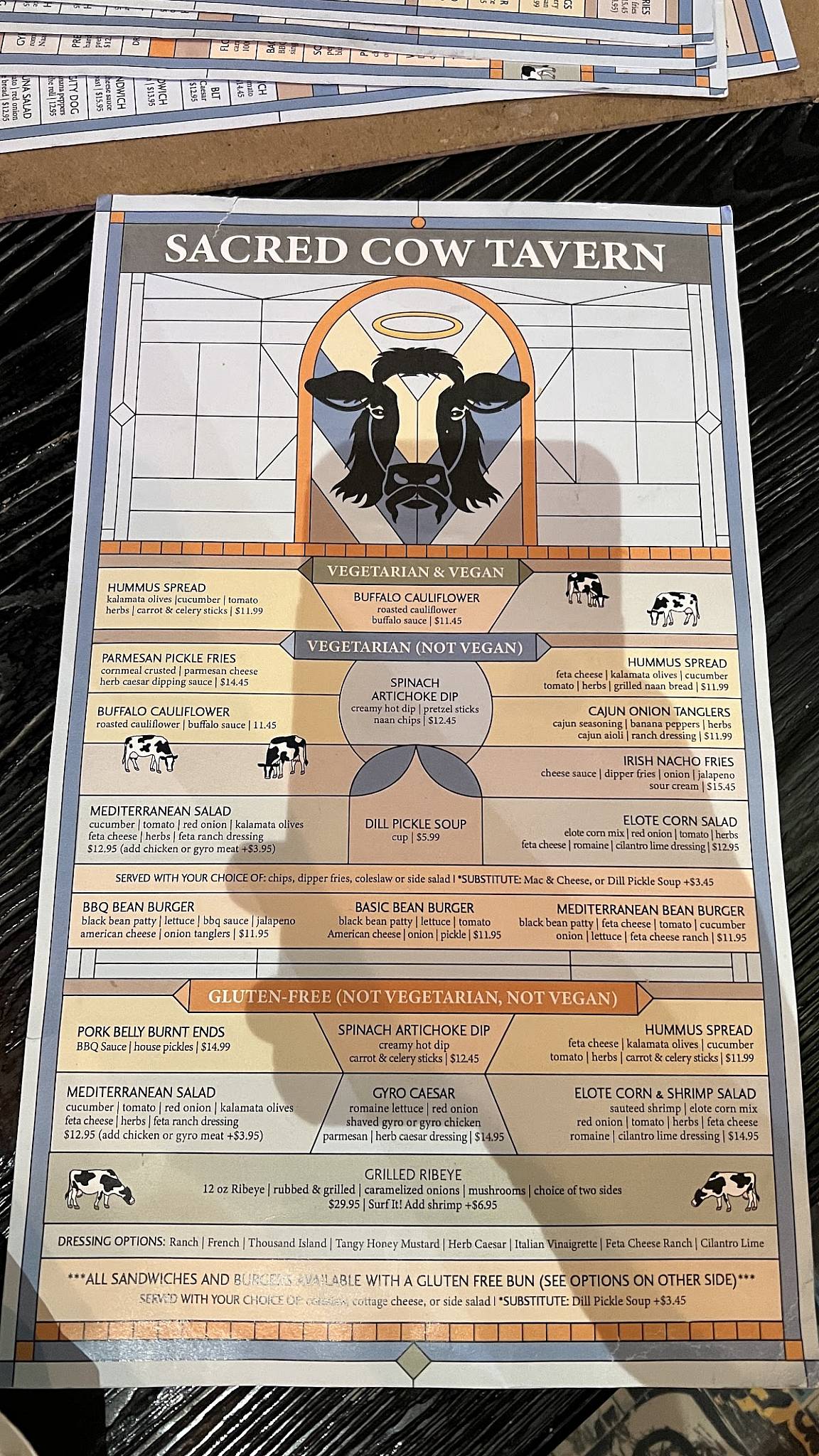 Menu at Sacred Cow Tavern pub & bar, Cedar Rapids