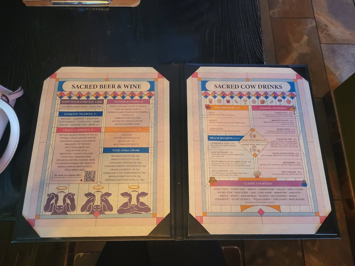 Menu at Sacred Cow Tavern pub & bar, Cedar Rapids