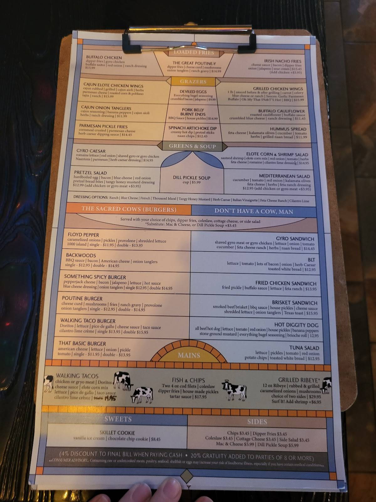 Menu at Sacred Cow Tavern pub & bar, Cedar Rapids