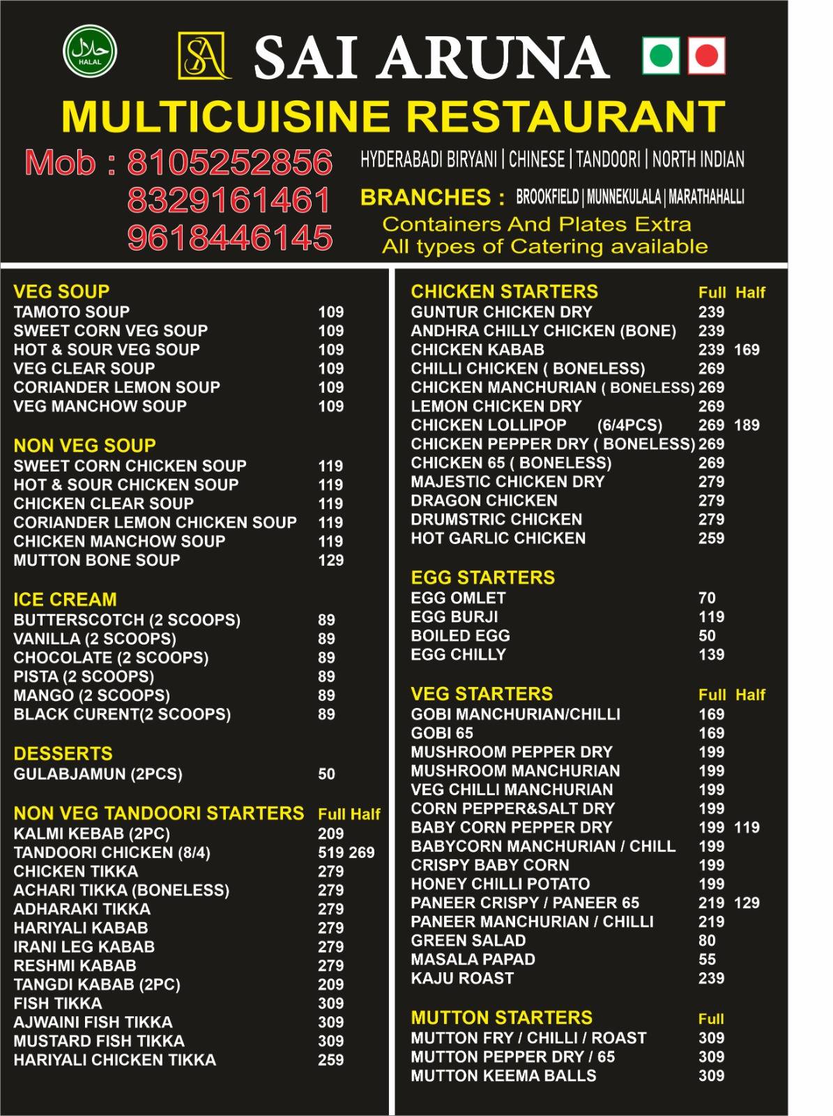 Menu at Sai Aruna Multicuisine Restaurant Near By restaurants ...