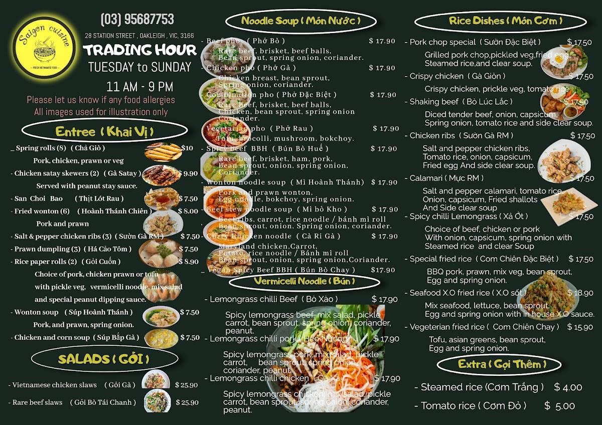 Menu at Saigon Cuisine Oakleigh Restaurant, Oakleigh