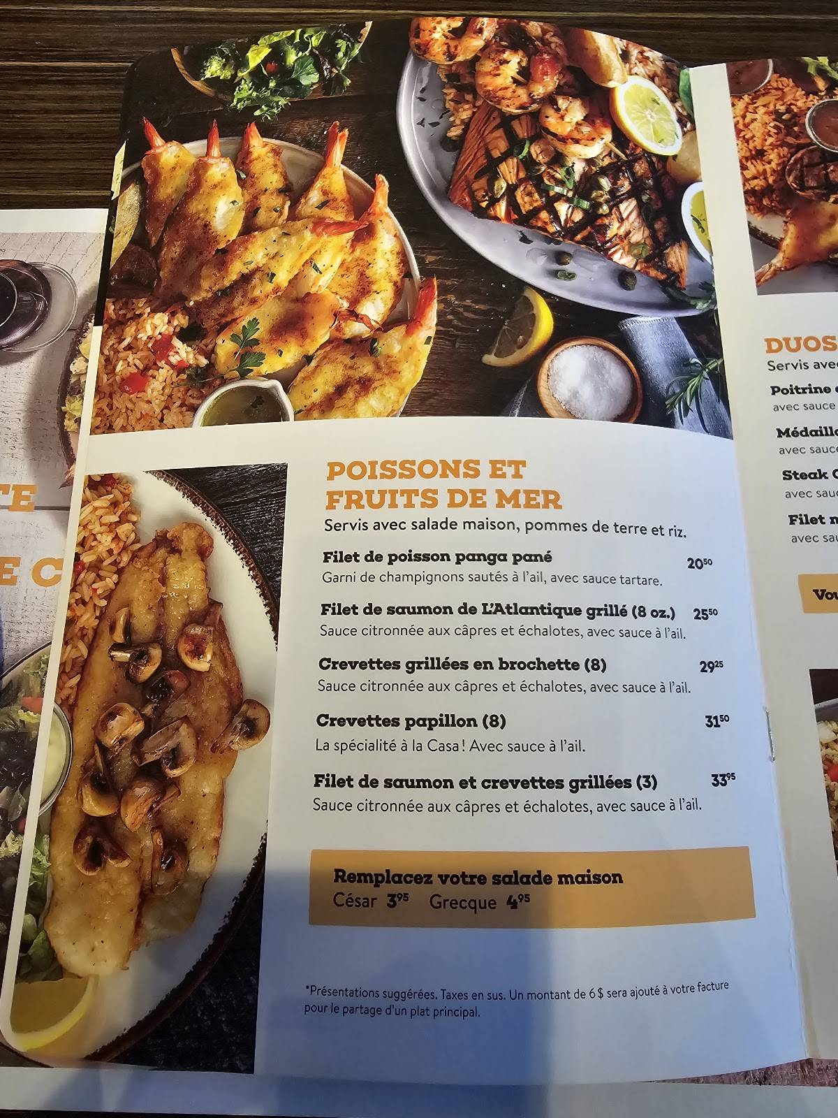 Menu au Casa Grecque restaurant, Saint-Eustache