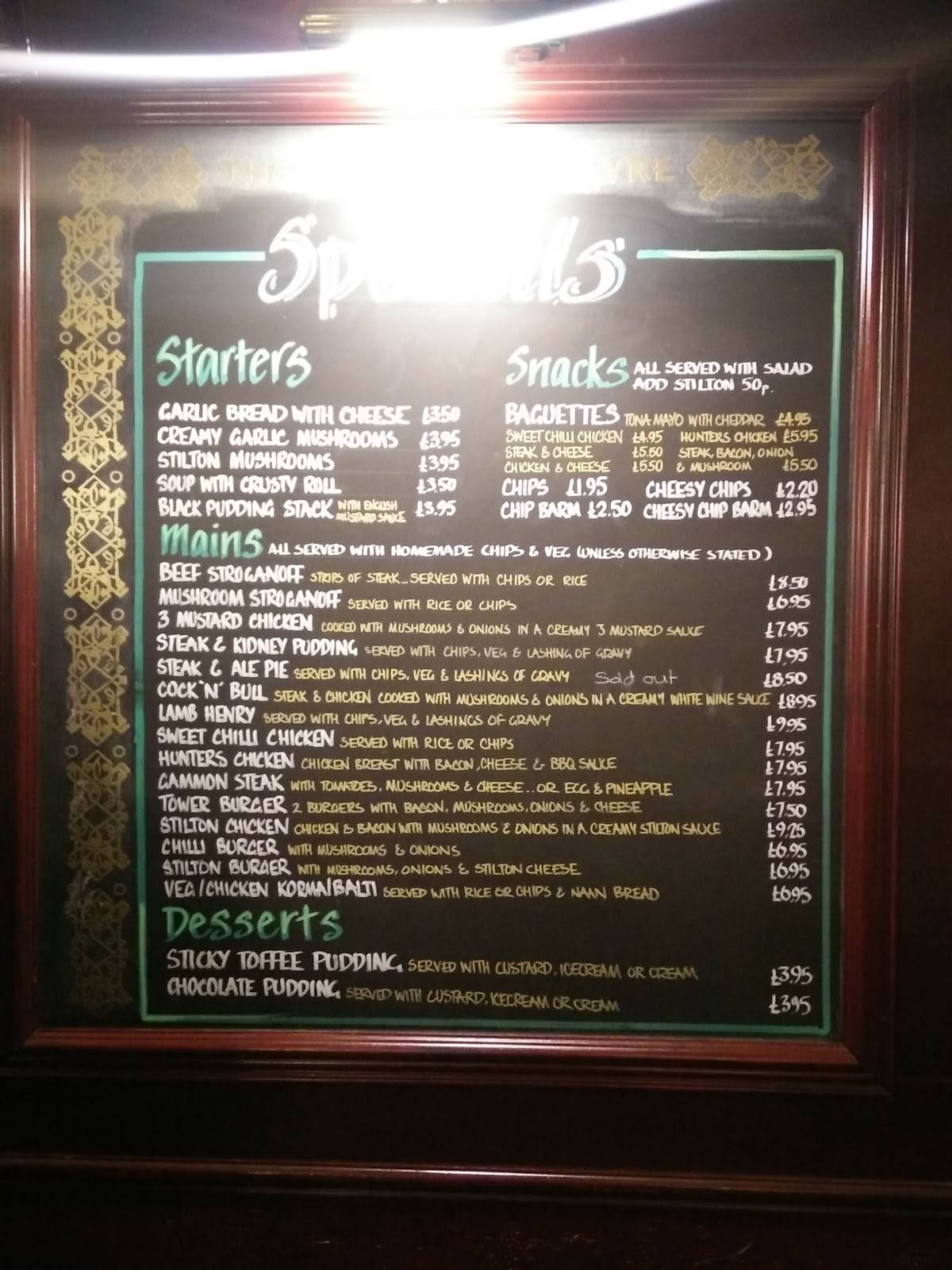 Menu at Turks Head pub & bar, St Helens