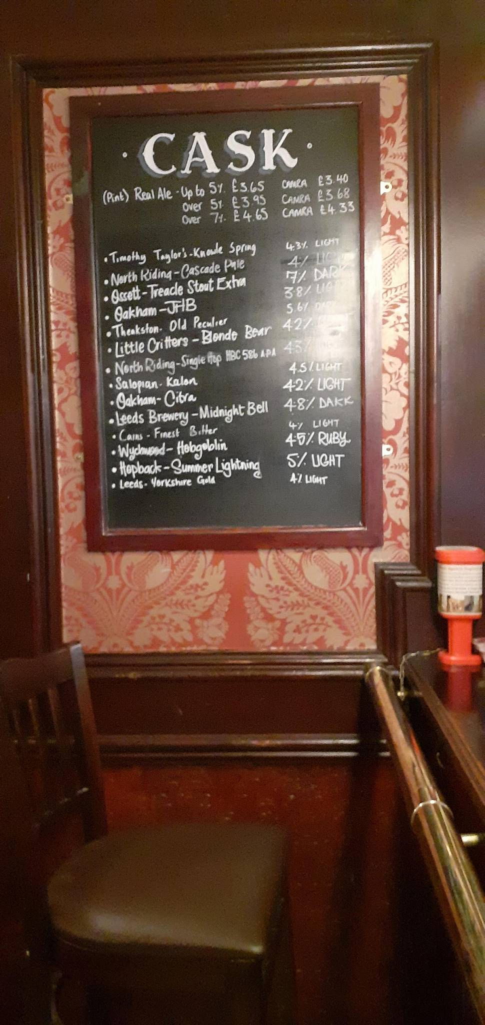 Menu at Turks Head pub & bar, St Helens