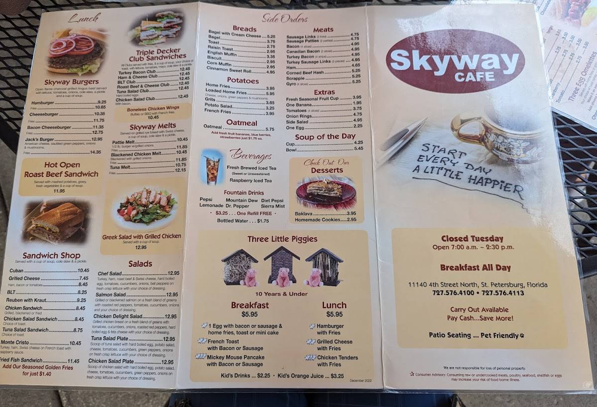 Menu at Skyway Cafe, Saint Petersburg, 4th St N