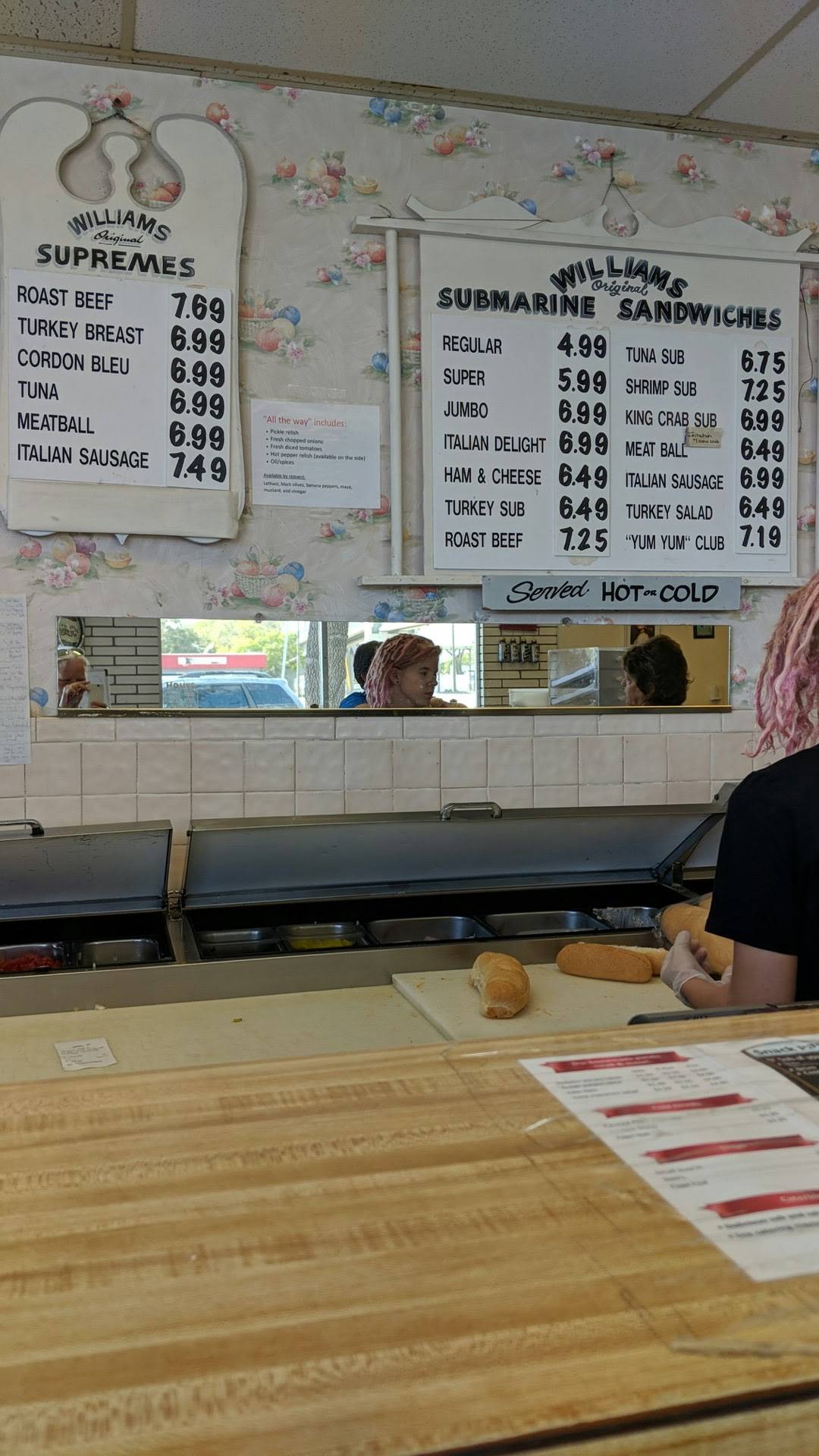 Menu at Williams Sub Shop restaurant, Saint Petersburg