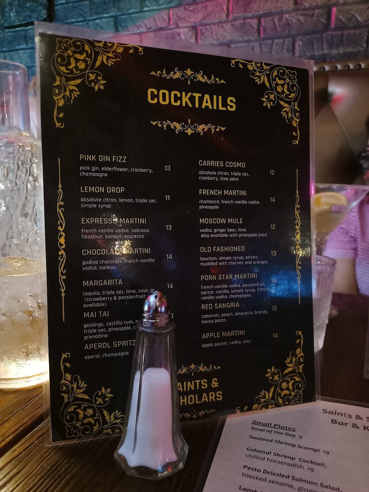 Menu at Saints & Scholars pub & bar, Yonkers