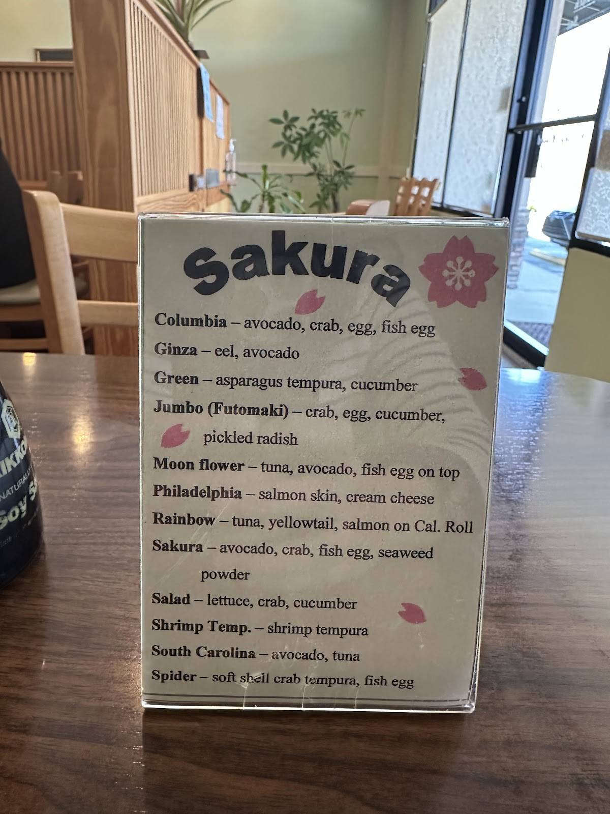 Menu at Sakura Japanese Restaurant, Columbia, Rosewood Dr