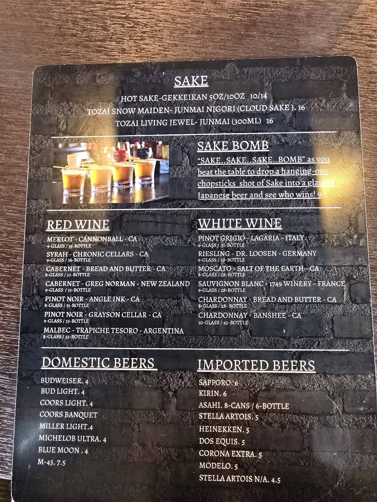 Menu at Sakura Japanese, Thai, Spirits restaurant, Owosso