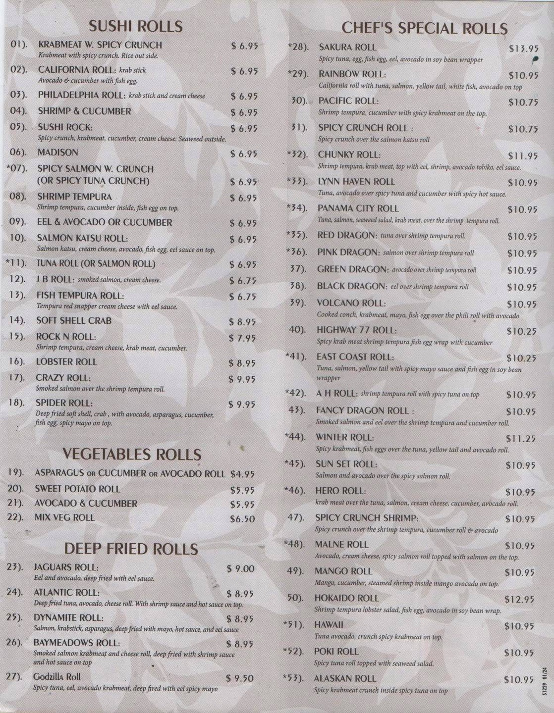 Menu at Sakura Sushi & Grill restaurant, Lynn Haven