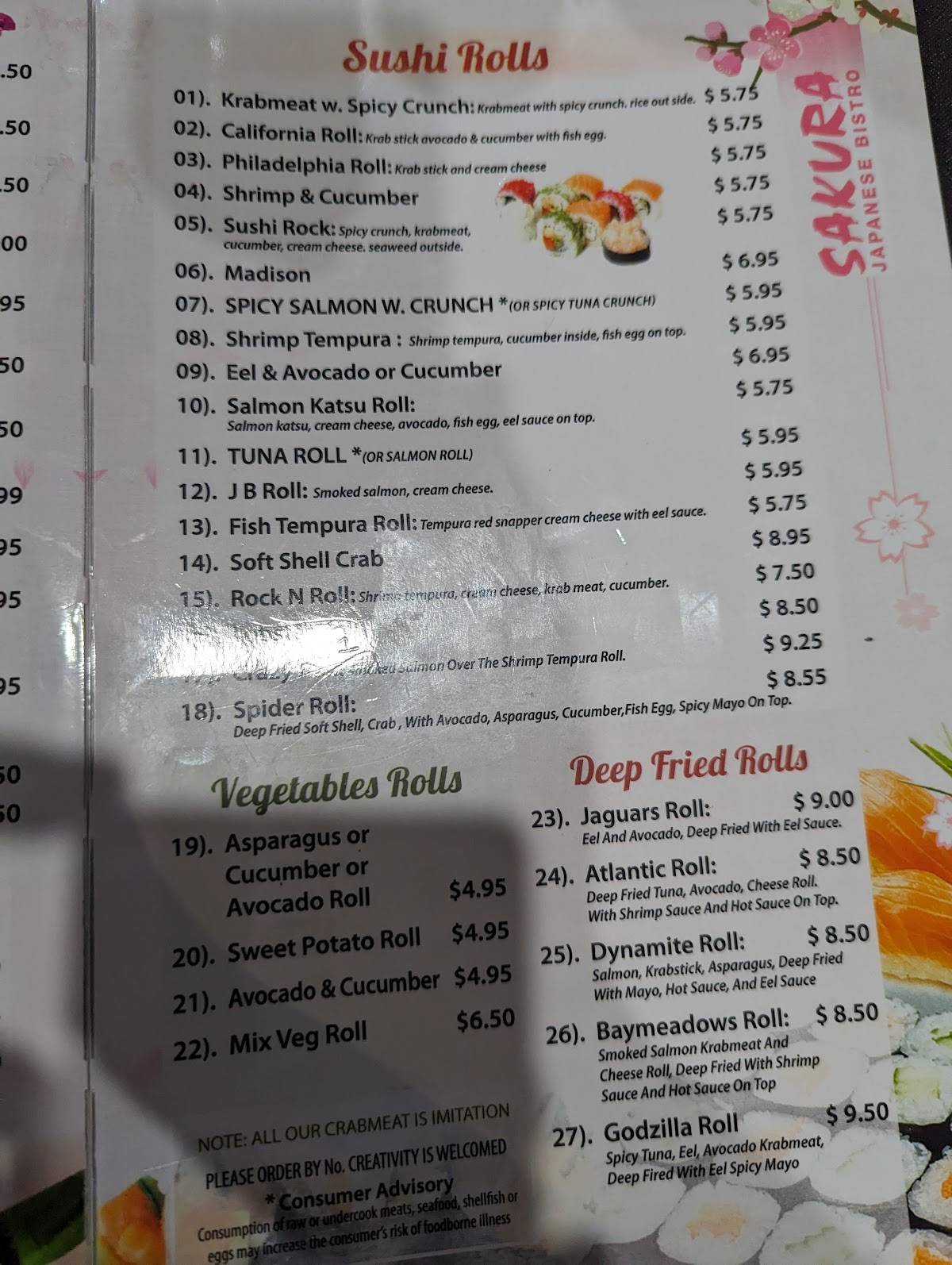 Menu at Sakura Sushi & Grill restaurant, Lynn Haven