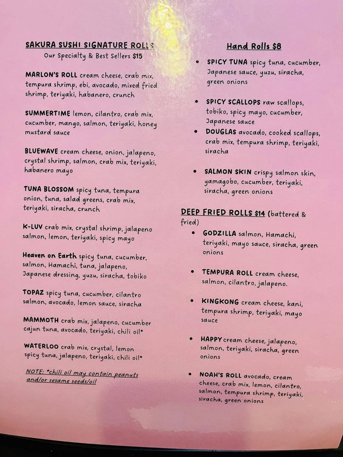 Menu at Sakura Sushi & Poke restaurant, Gardnerville