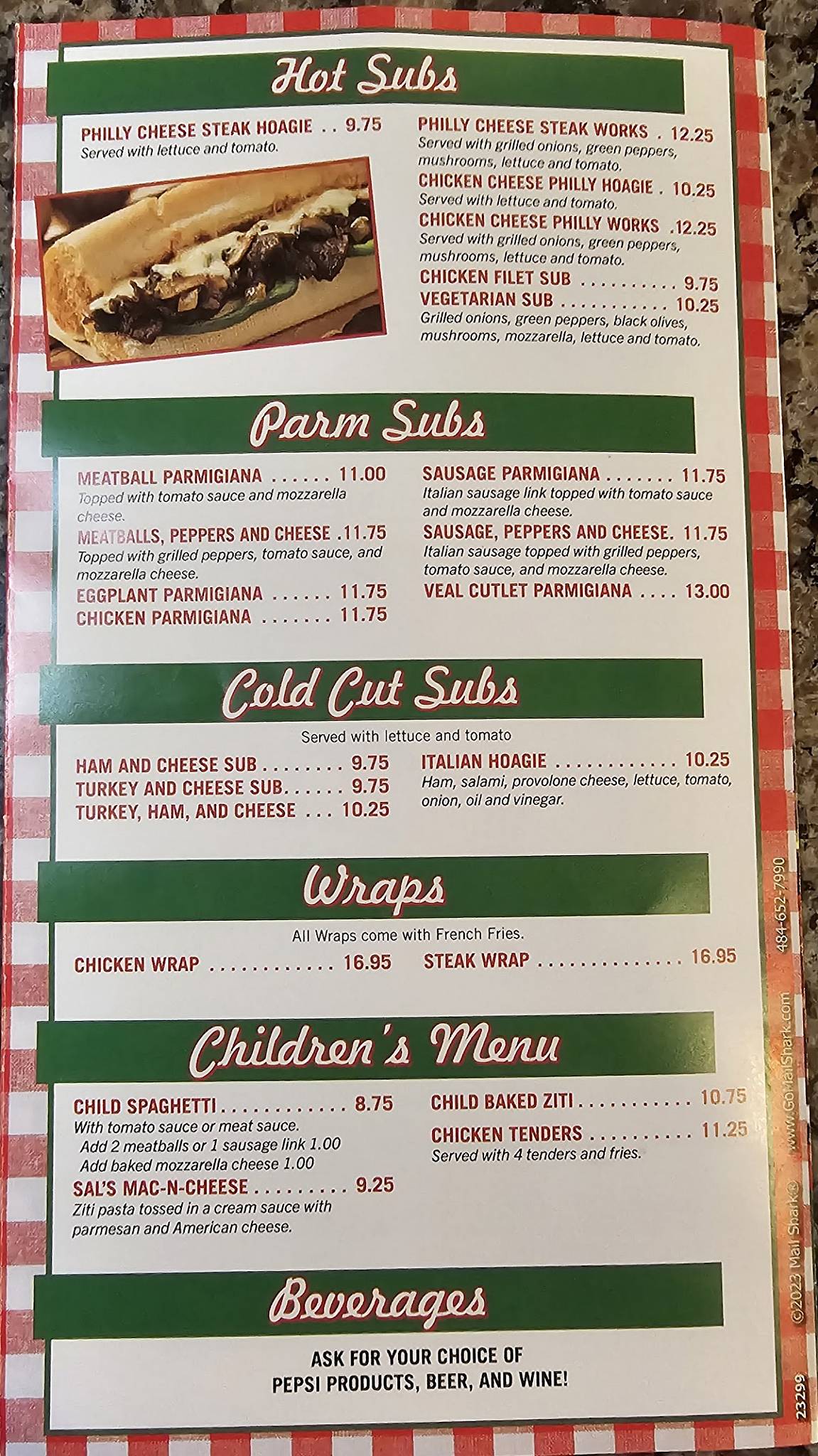 Menu at Sal's Italian Restaurant-Grill, Fork Union