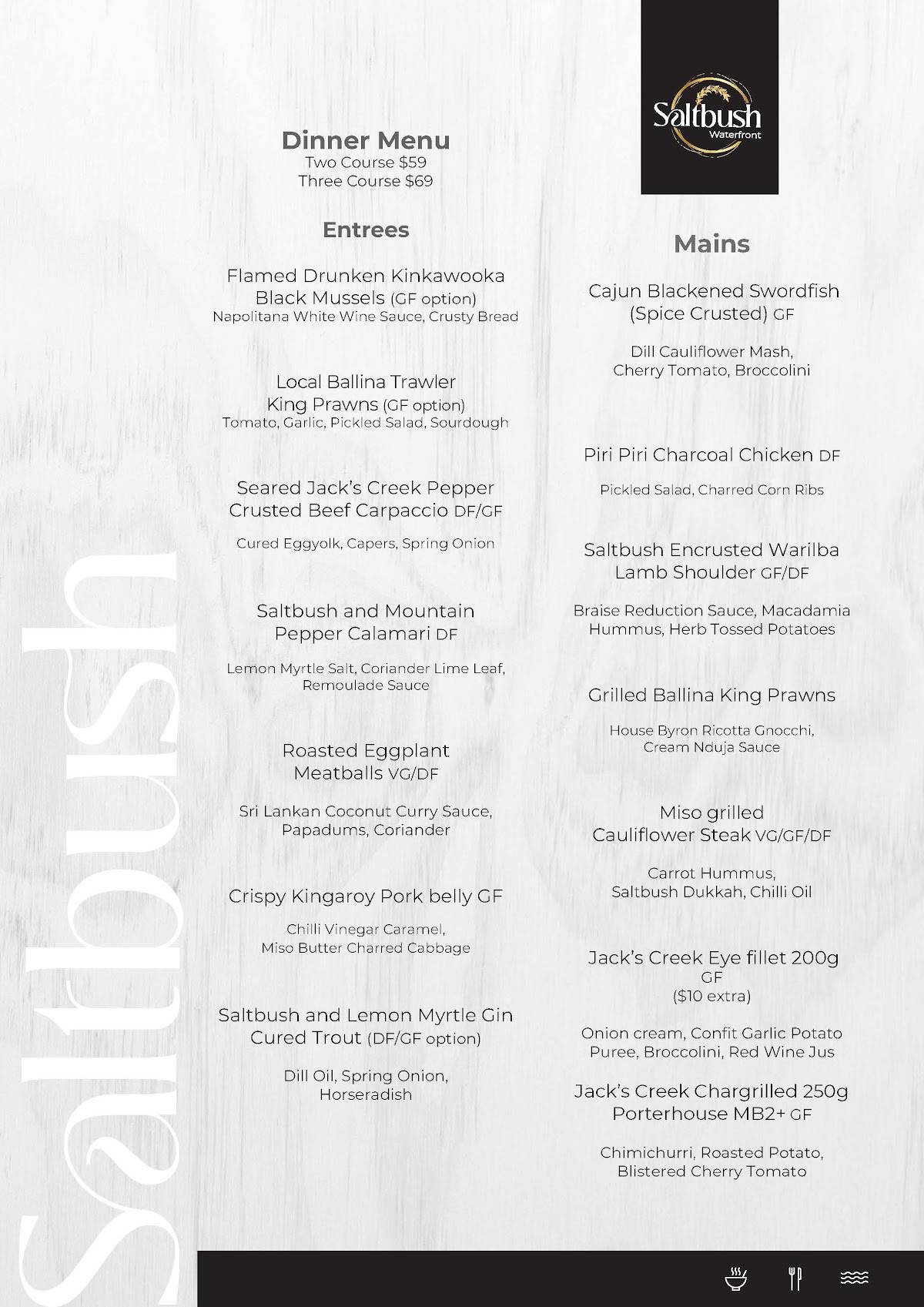 Menu at Saltbush Bar & Grill, Ballina