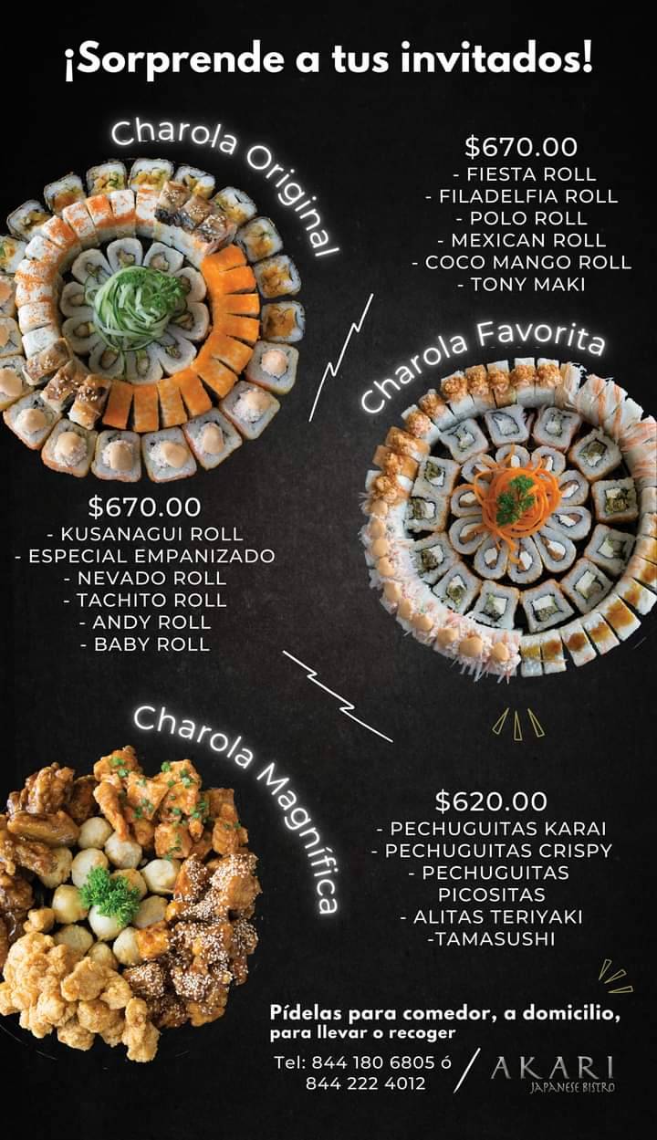 Carta del restaurante Akari Japanese Bistró, Saltillo