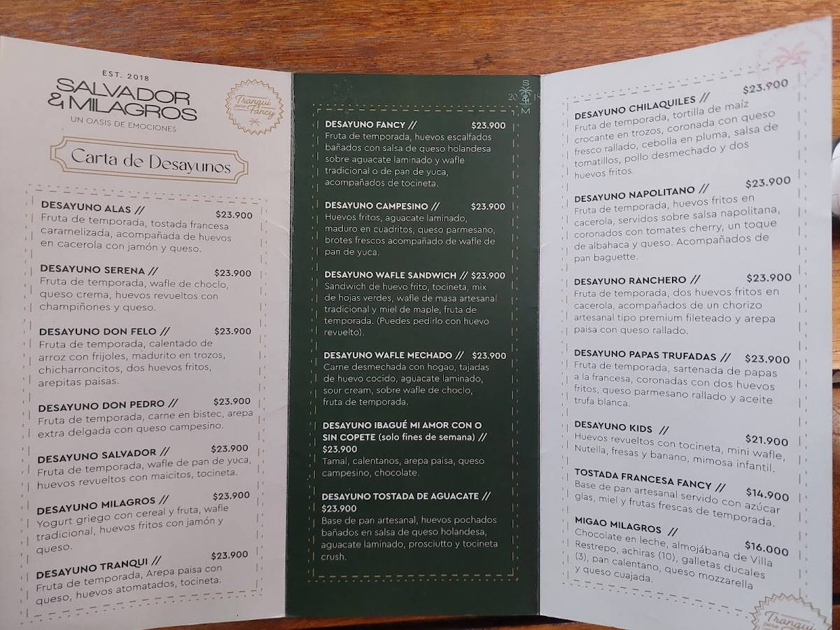 Carta del restaurante Salvador y Milagros, Ibagué, Lt 3 Mz H Vivero 60 ...