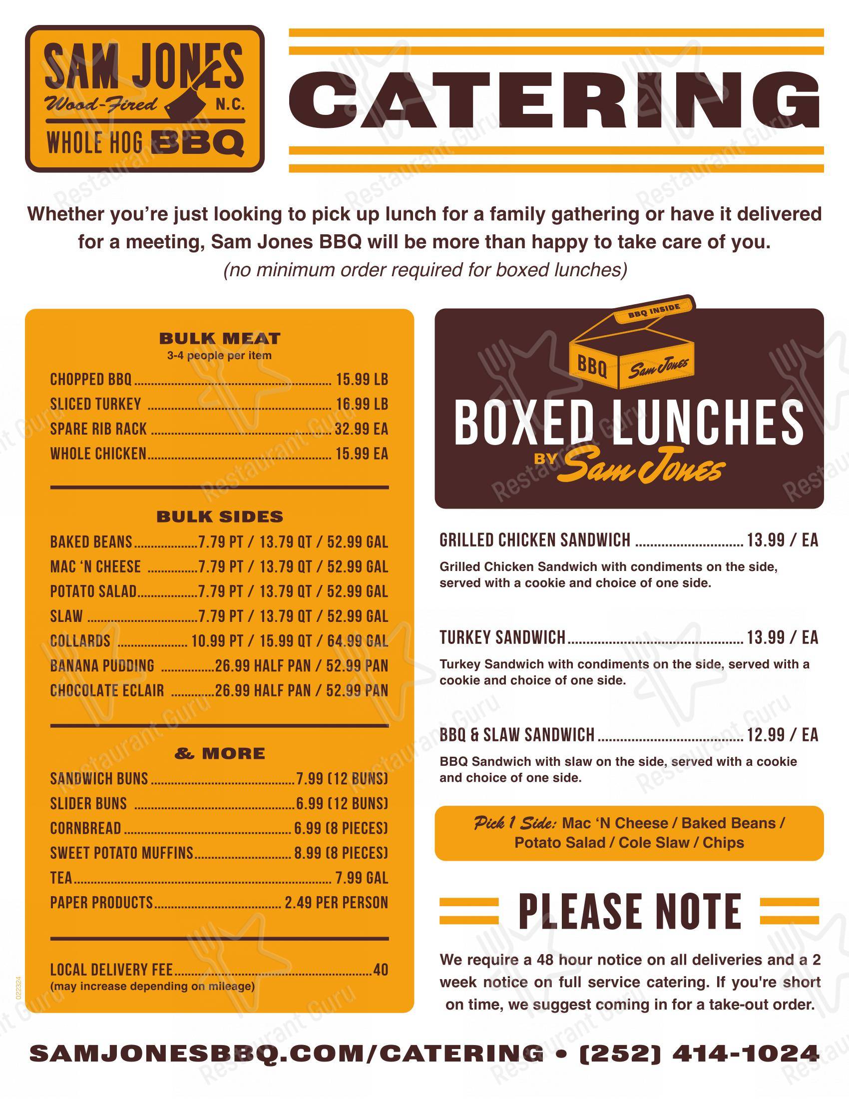 Menu at Sam Jones BBQ, Winterville