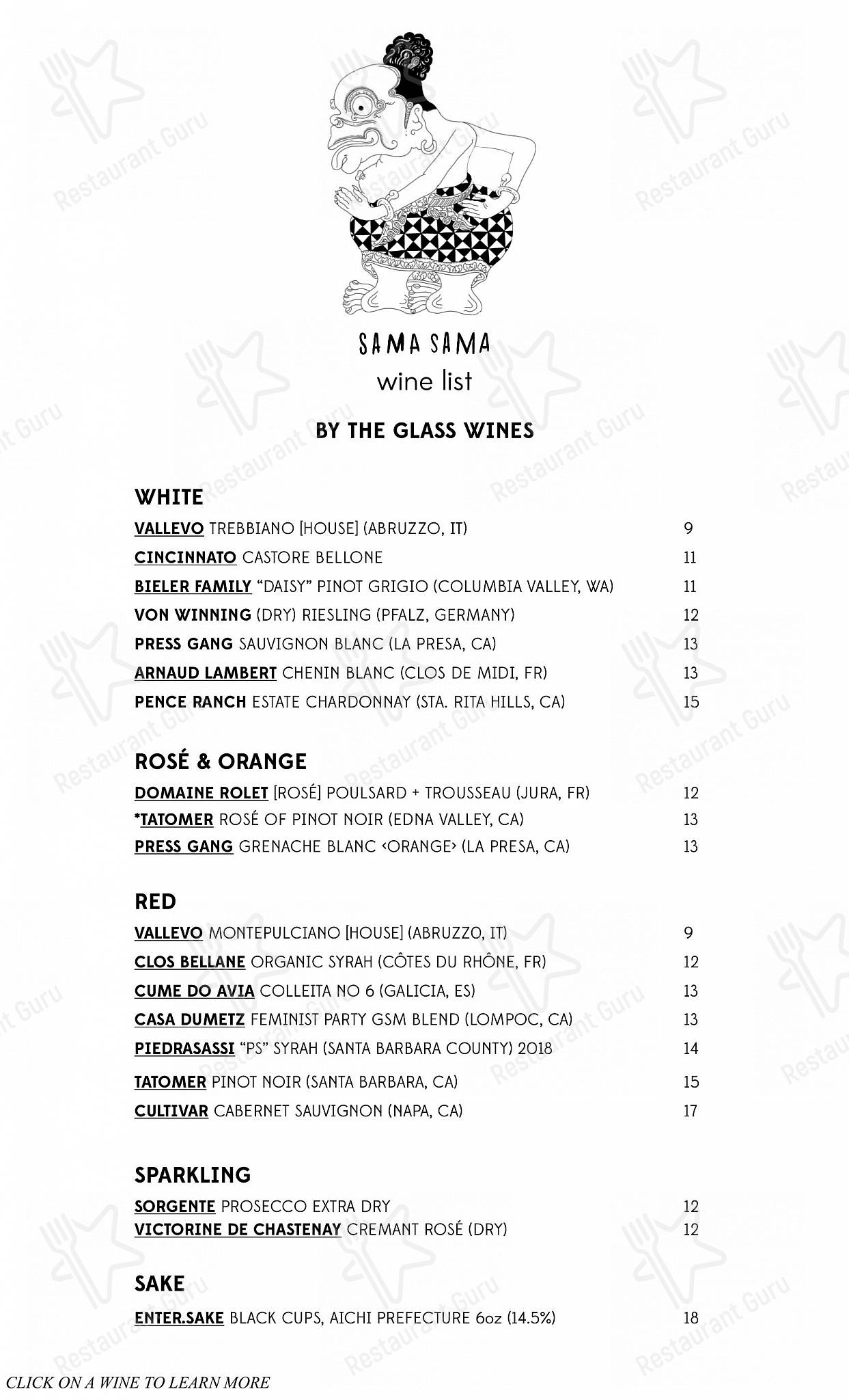 Menu at Sama Sama Kitchen pub & bar, Santa Barbara