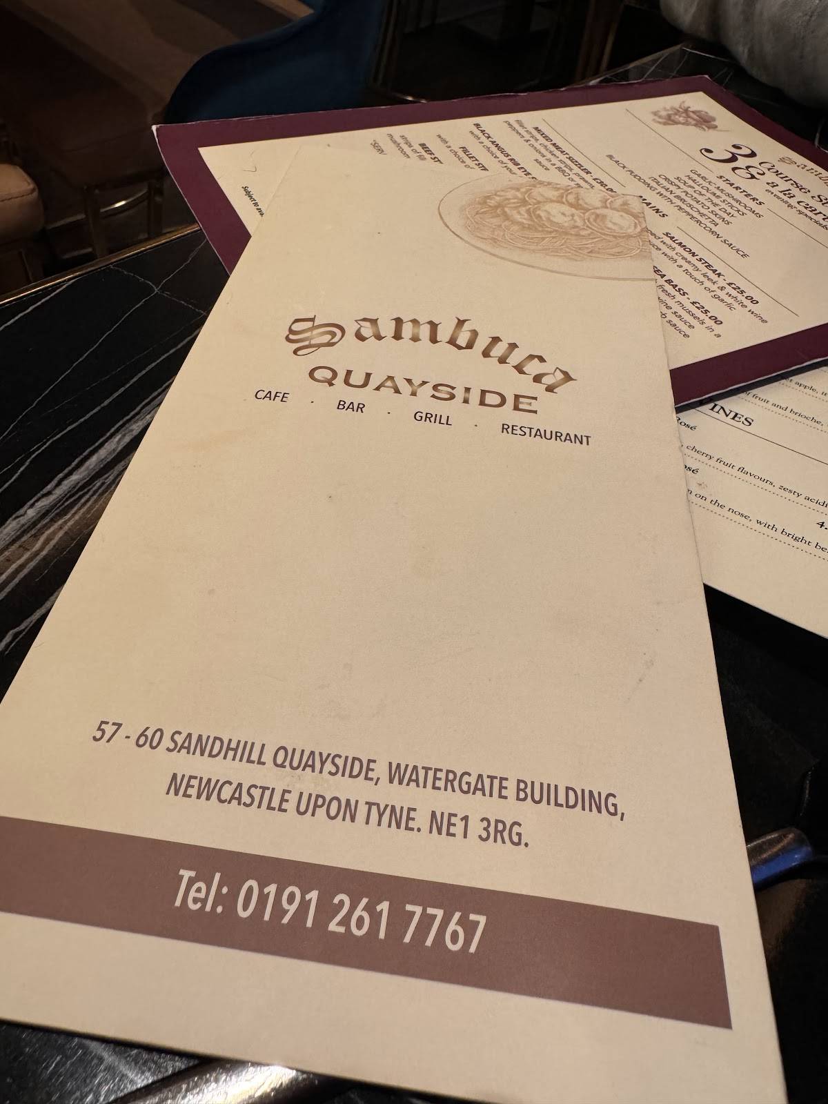 Menu at Sambuca Quayside restaurant, Newcastle upon Tyne