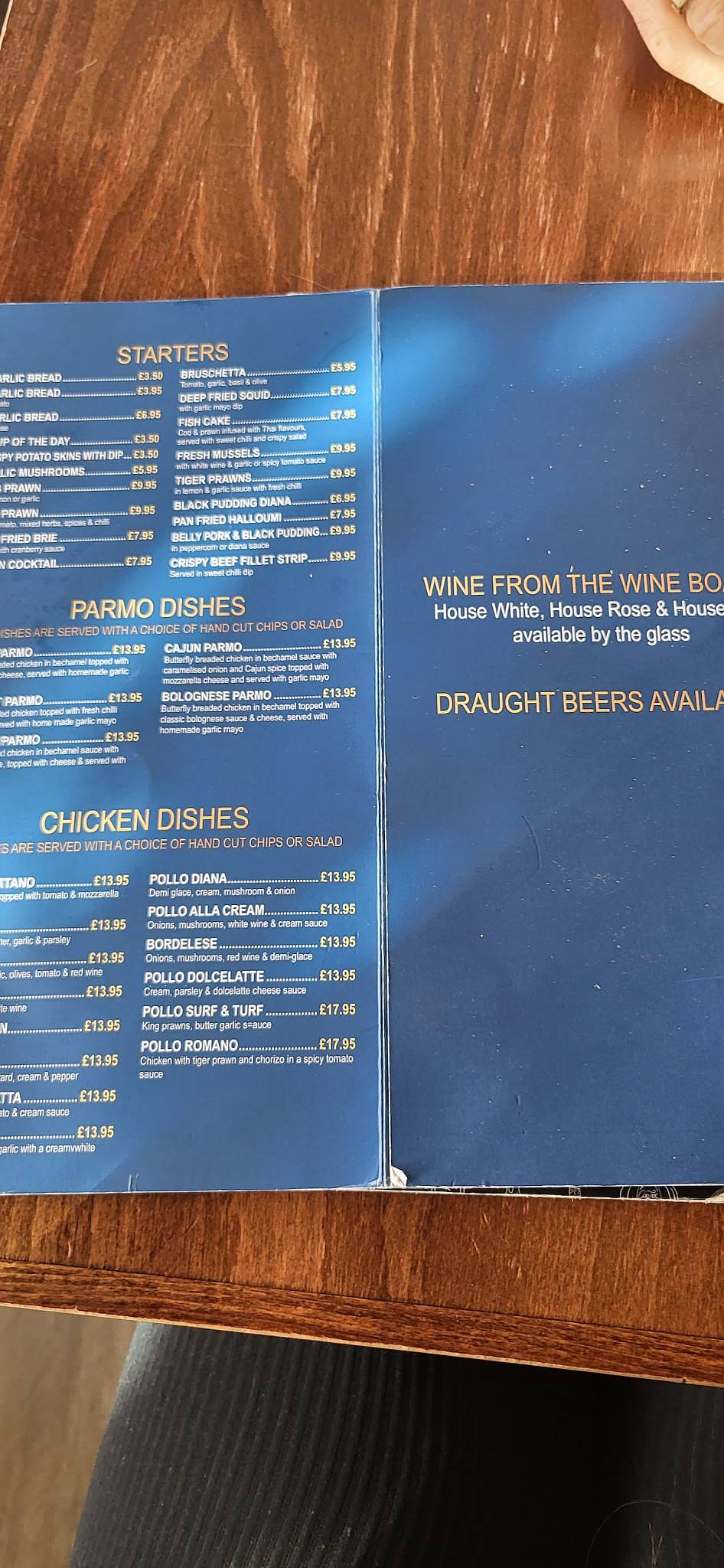 Menu at Sambuca South Shields restaurant, South Shields, The Dunes