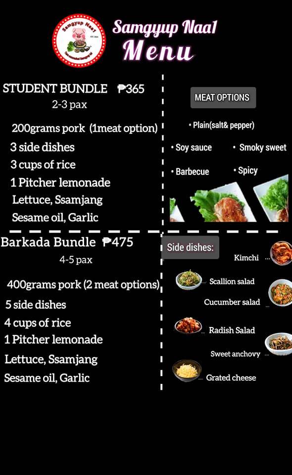 Menu at Samgyup Naa1 restaurant, Naawan