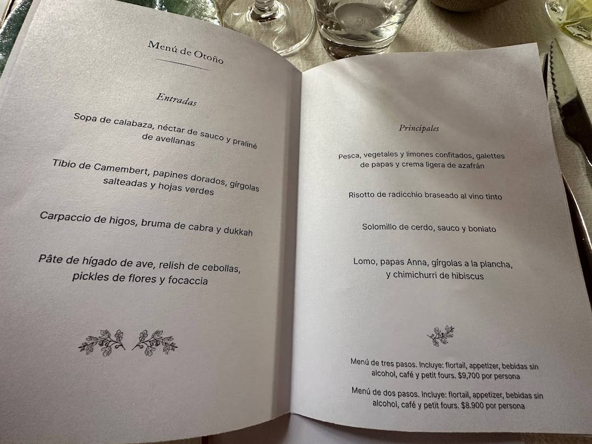 Menu at Corazonada restaurant, San Antonio de Areco