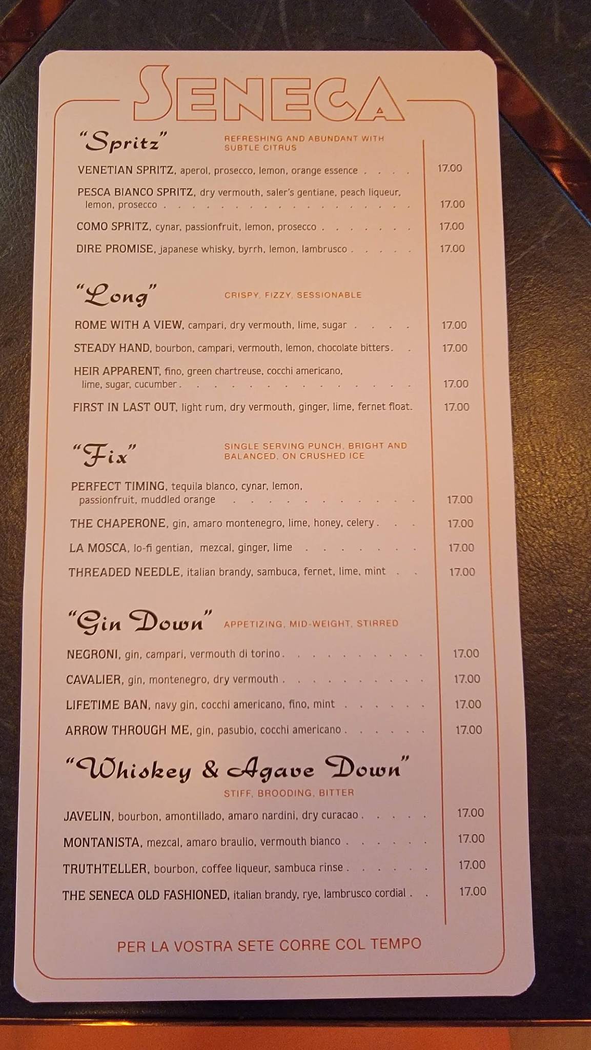 Carta del restaurante Seneca Trattoria, San Diego